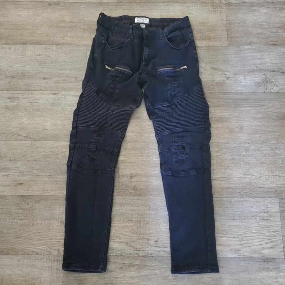 Refinery Republic Black Distressed Straight Leg Jeans - Gem